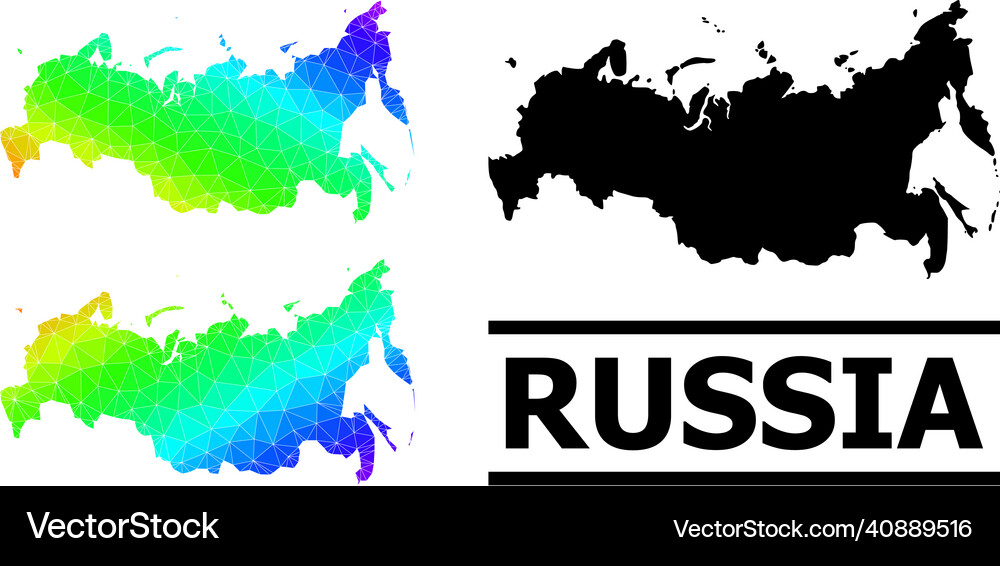 Triangle filled rainbow map of russia Royalty Free Vector