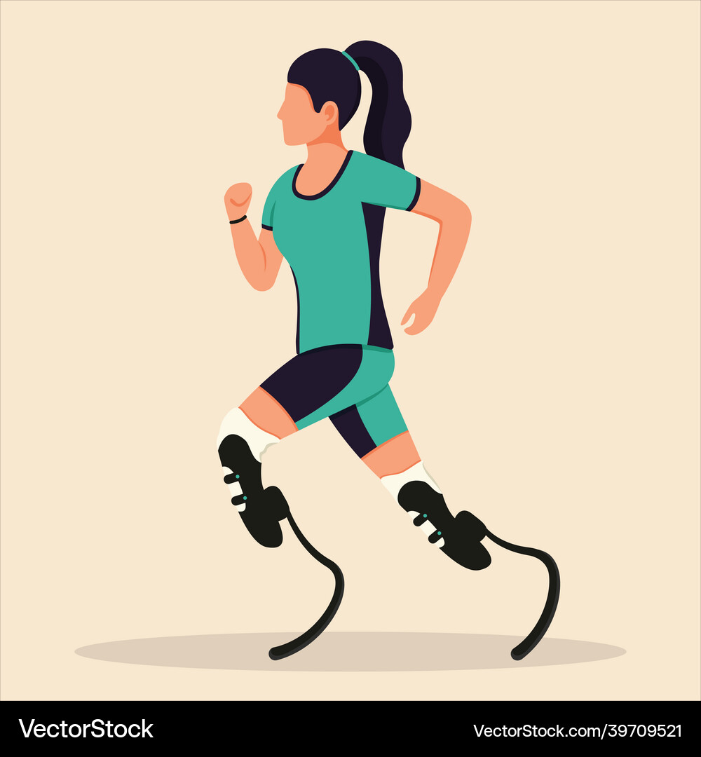 A girl with prosthetic legs is running disabled Vector Image