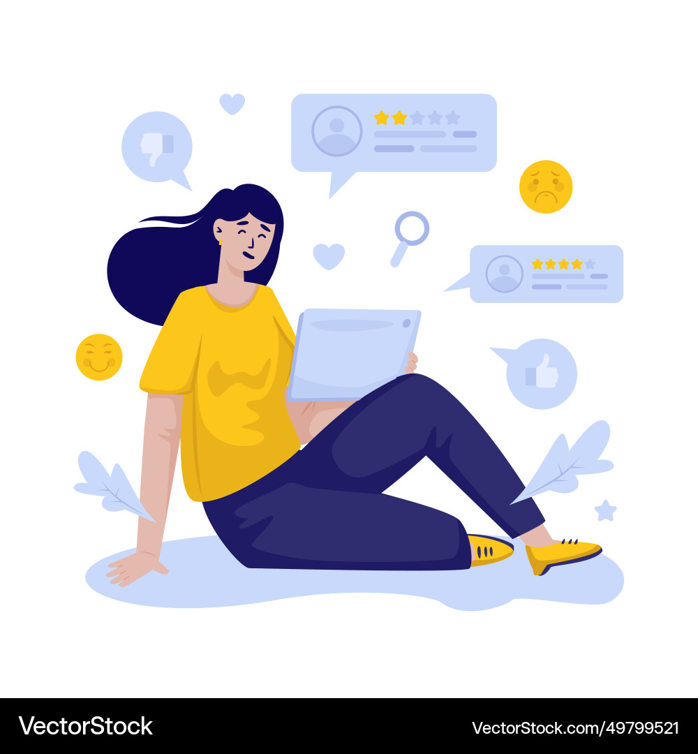A woman is reading reputation review Royalty Free Vector