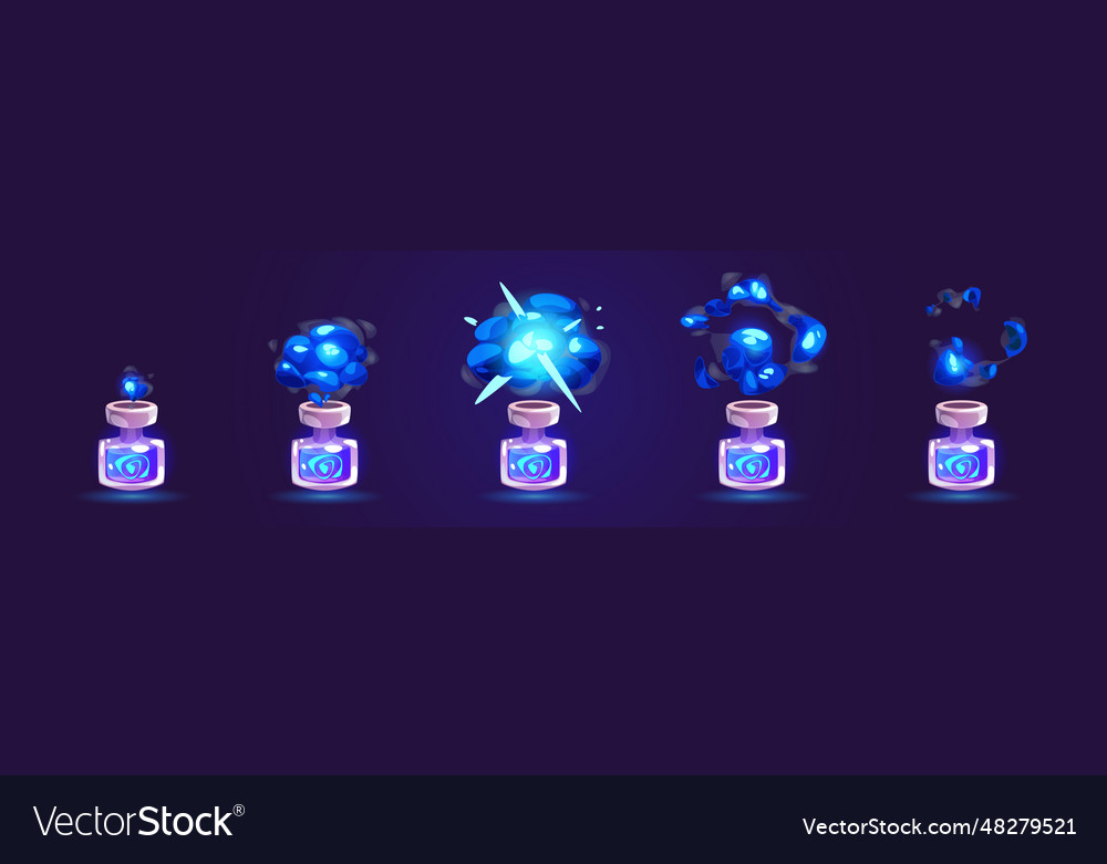 Blue game elixir bottle and cloud animation sprite