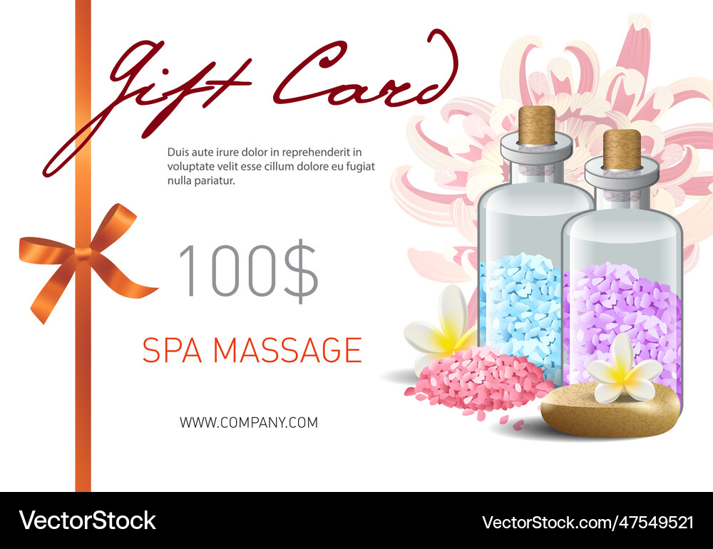 Gift card spa massage lettering and bottles Vector Image
