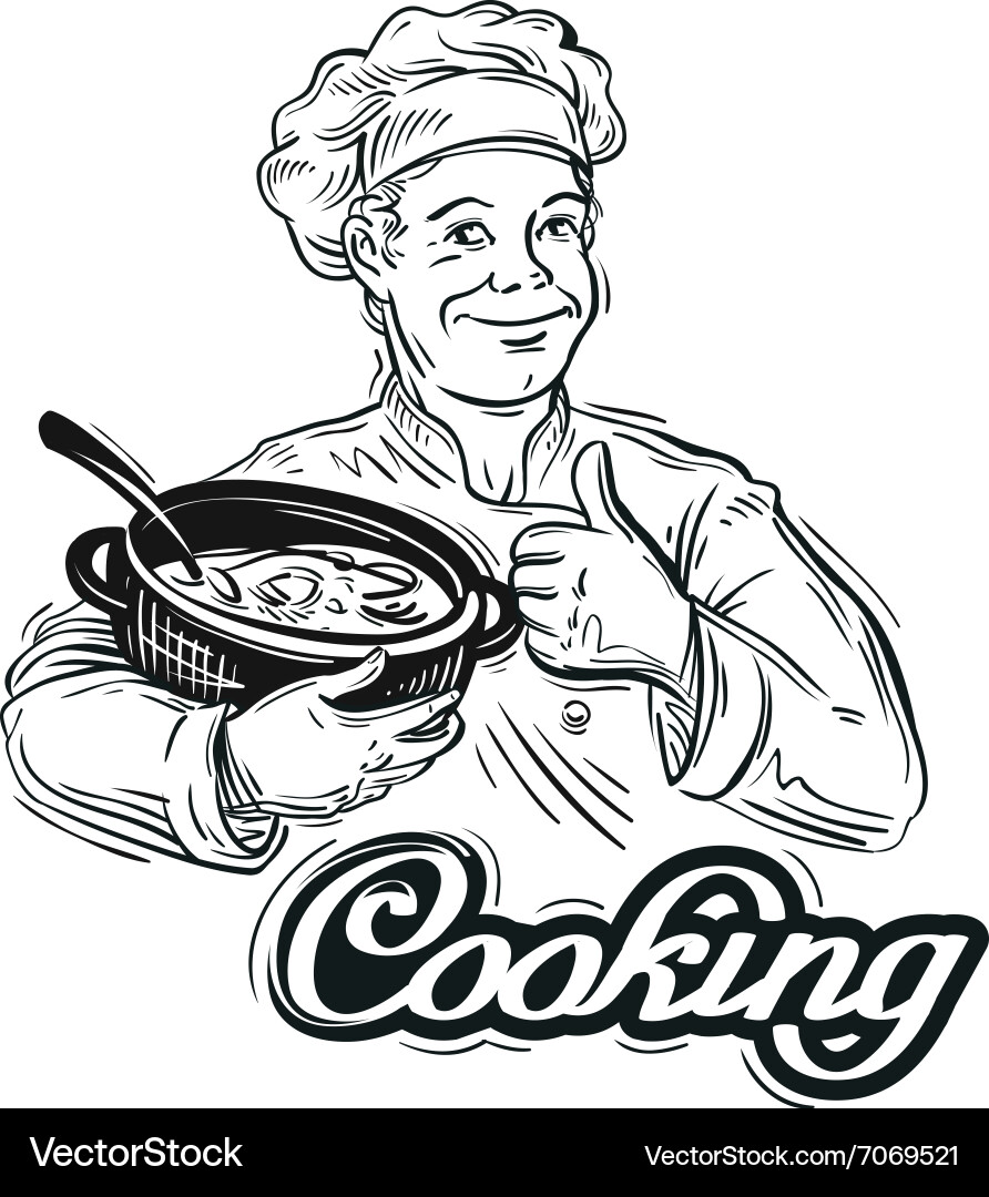 Hand-drawn chef with a pot in hand on white Vector Image