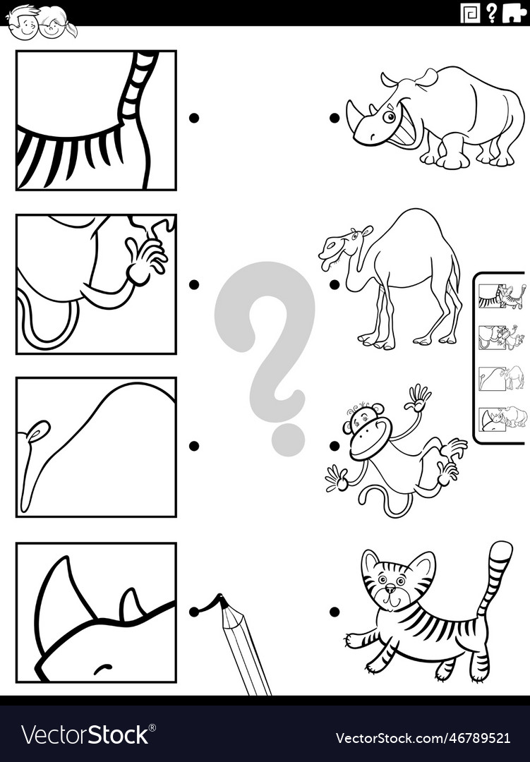 Match cartoon animals and details game coloring Vector Image