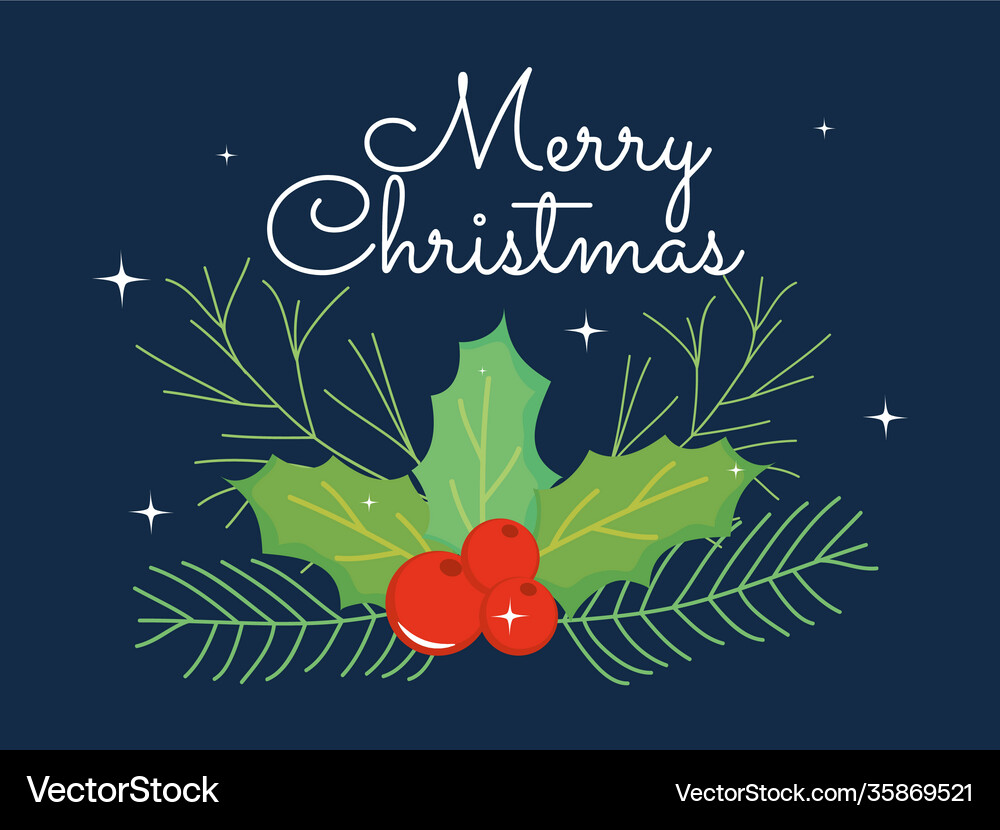 Merry christmas lettering design and mistletoe Vector Image