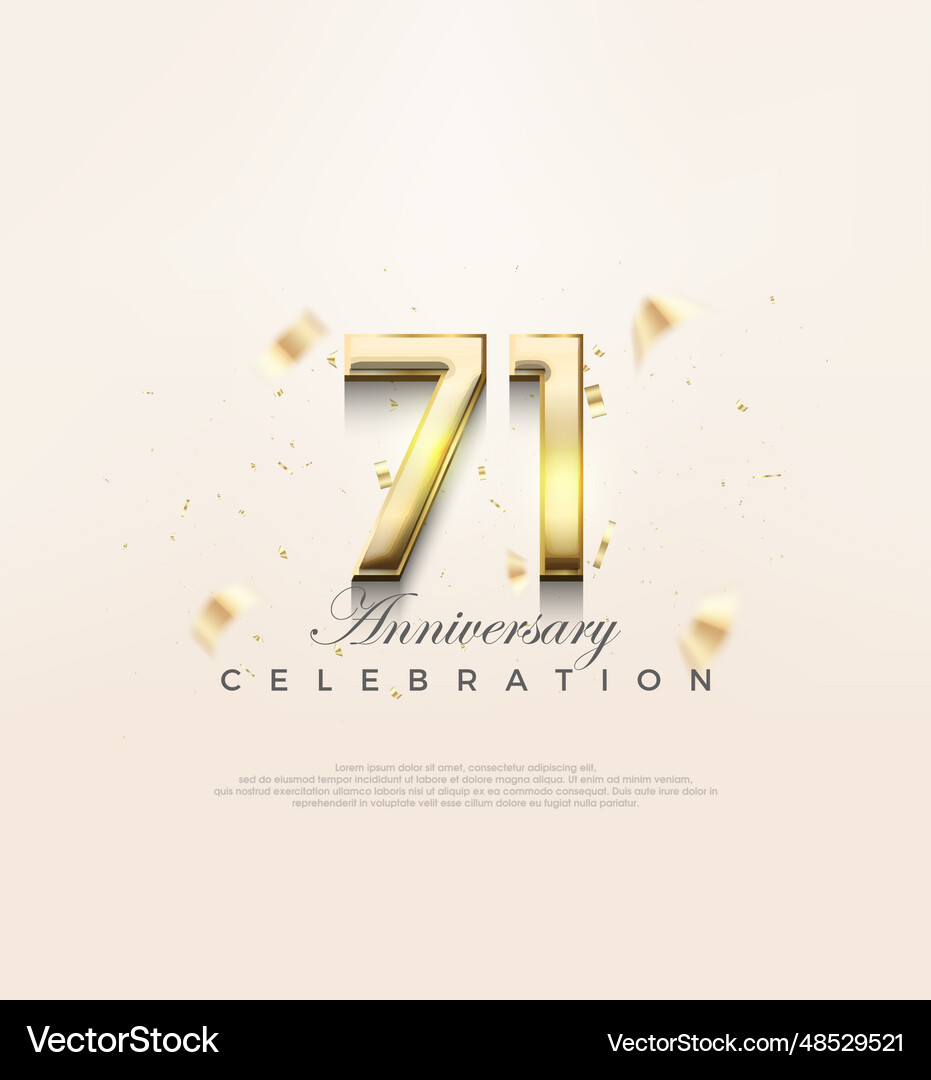 Modern Gold 71st Anniversary Premium Design Vector Image