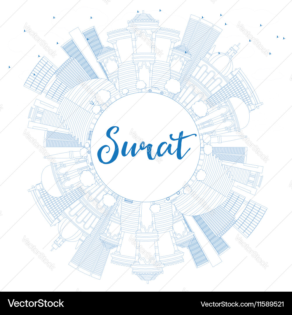 Outline surat skyline with blue buildings Vector Image