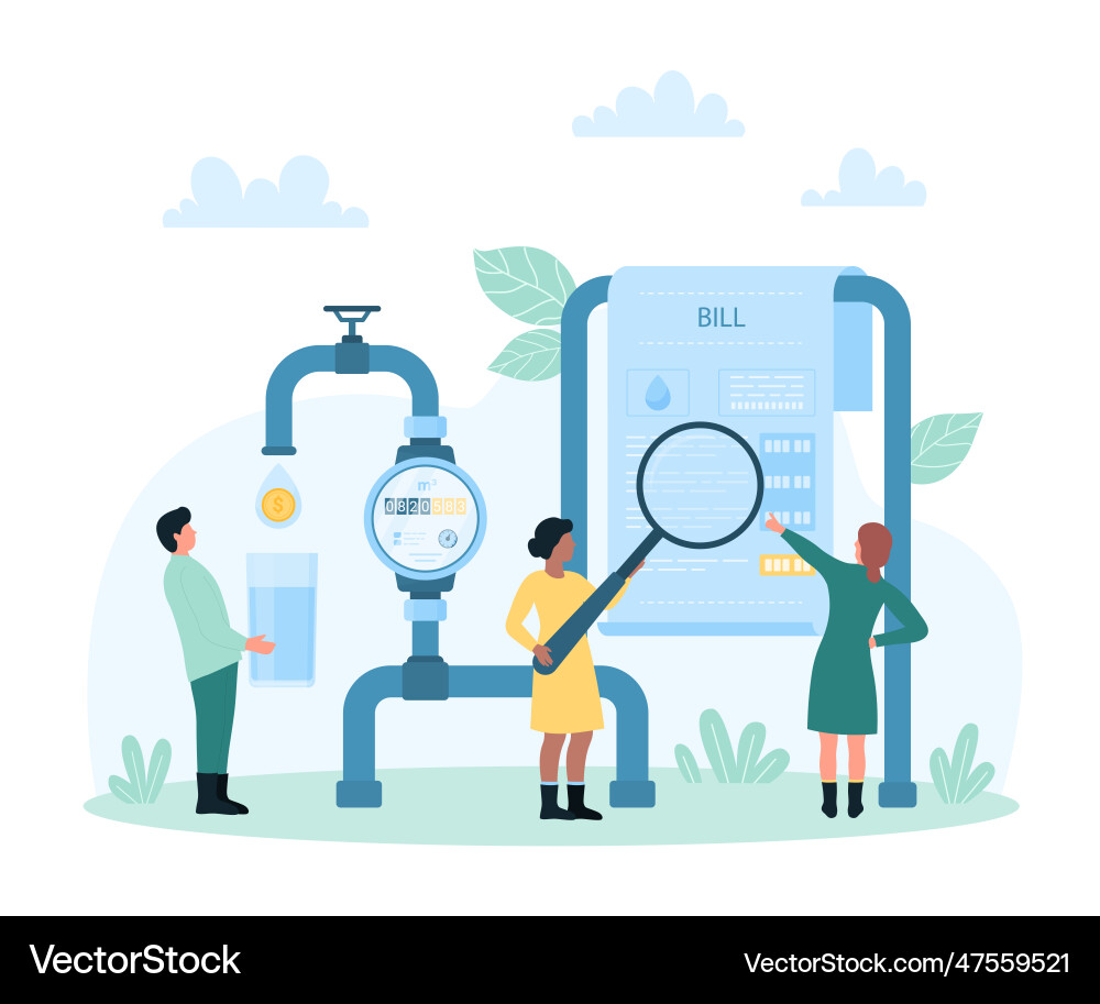 Payment of water bills tiny people hold Royalty Free Vector