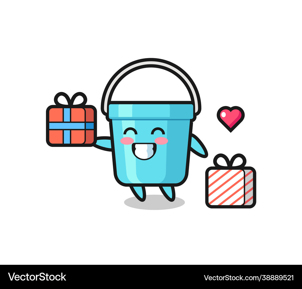 Plastic bucket mascot cartoon giving gift Vector Image
