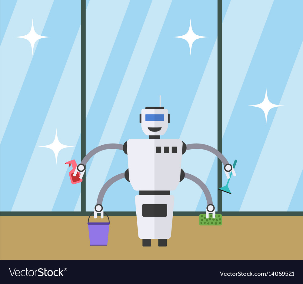 Robot cleaner at clean window background Vector Image