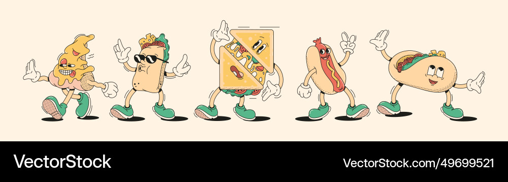 Sandwiches in retro cartoon style set Royalty Free Vector