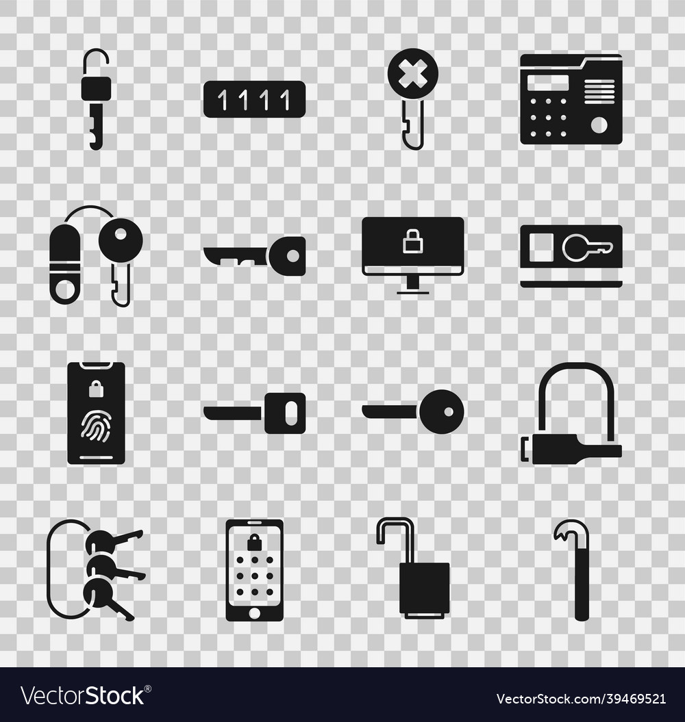 Set Crowbar Bicycle Lock Key Card Wrong Key Vector Image