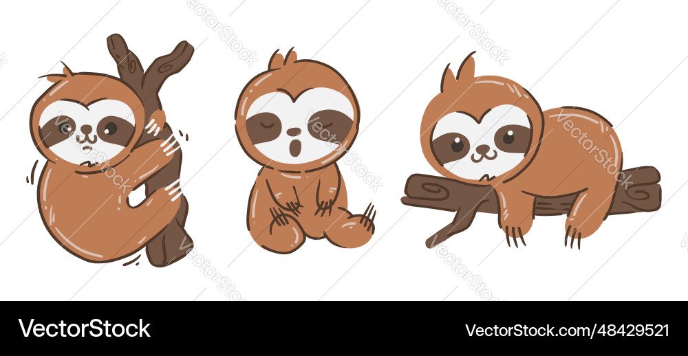 Set of sloth bear cartoon characters hand drawn Vector Image