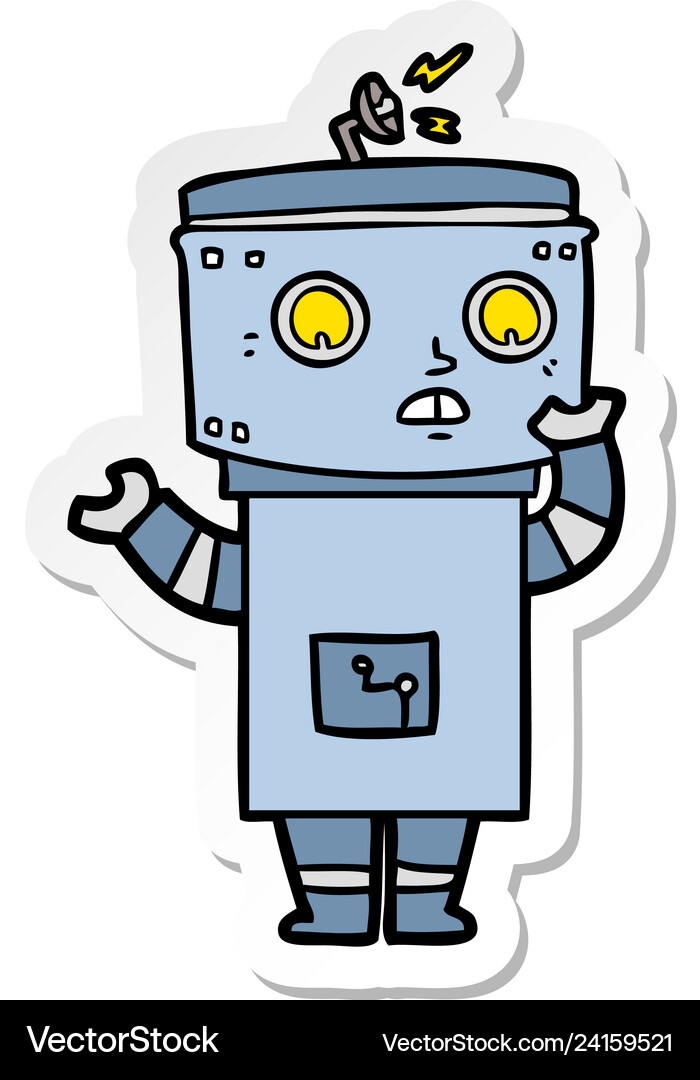 Sticker of a cartoon robot Royalty Free Vector Image