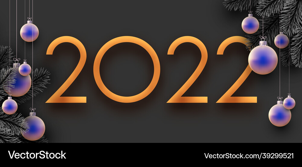 Yellow 2022 sign with blue christmas baublexa Vector Image