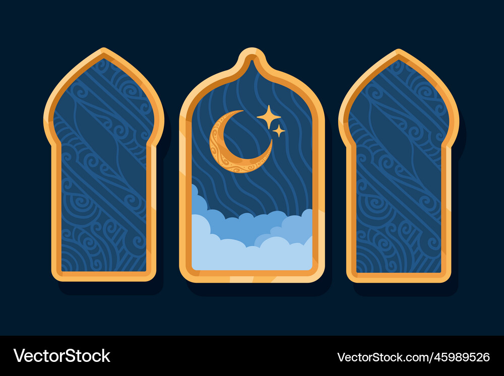 Arabic windows frame with moon Royalty Free Vector Image