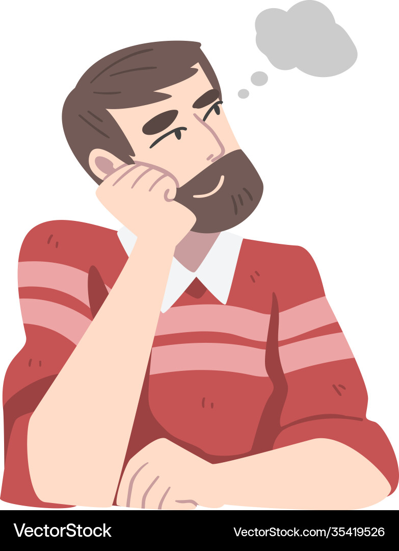 Dreaming man with beard fantasizing imagining Vector Image