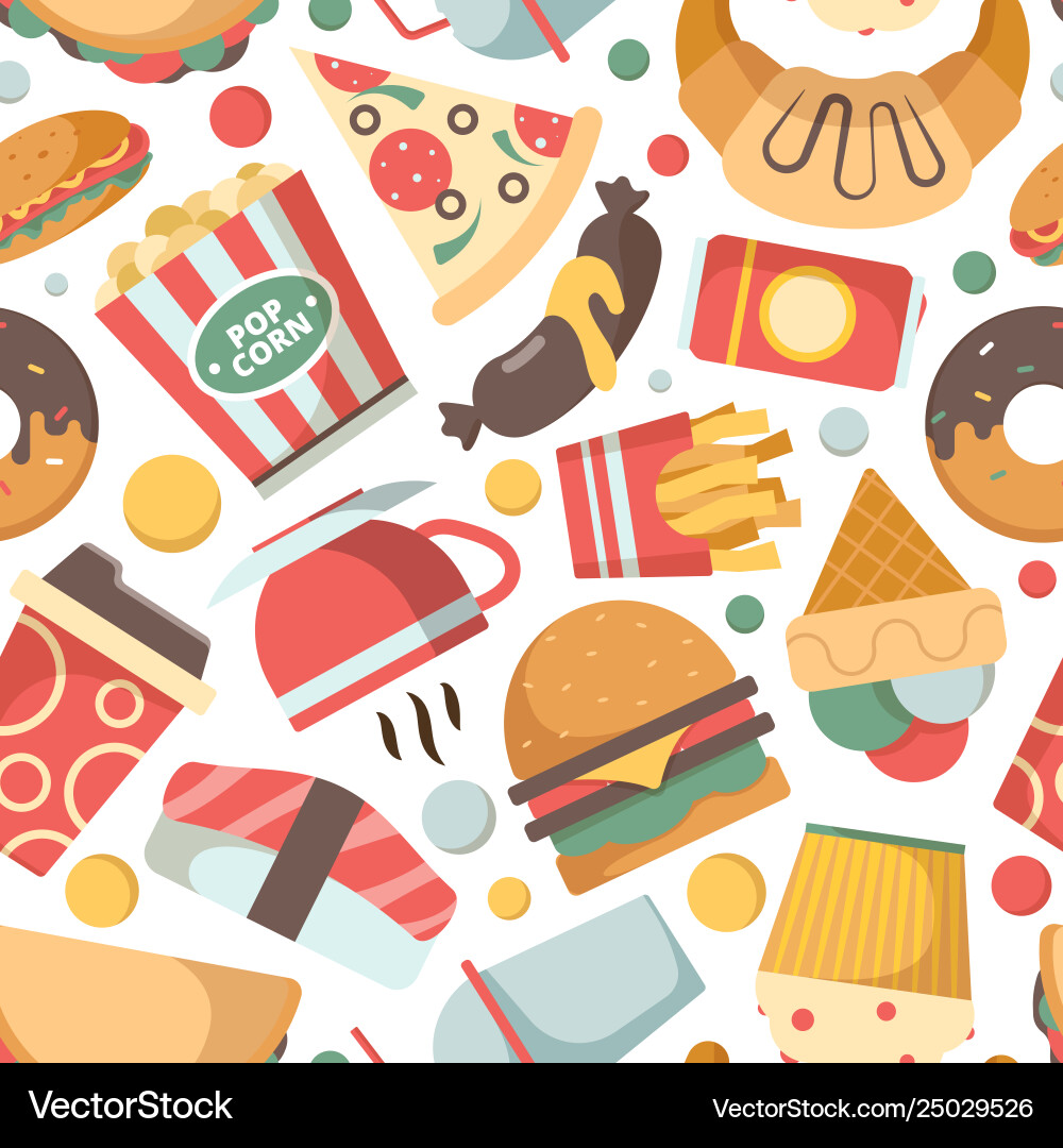 Fast food pattern restaurant menu pictures pizza Vector Image