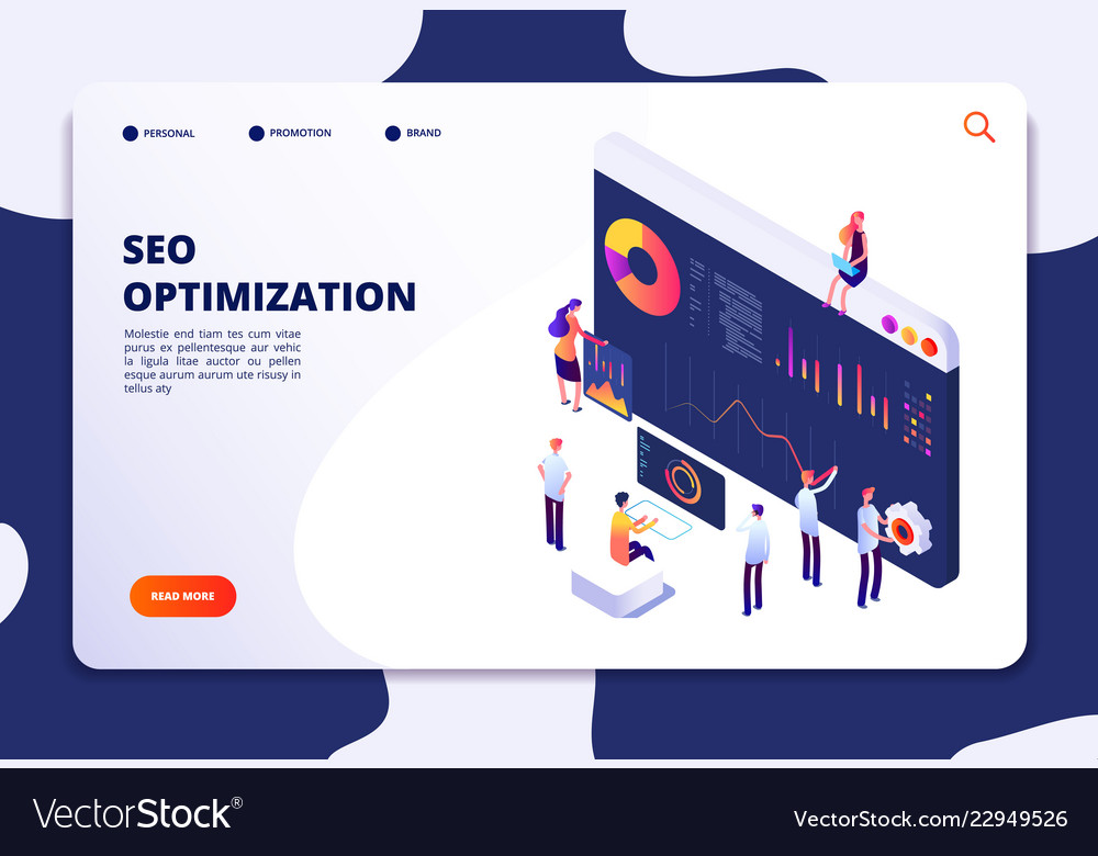 Isometric seo concept search engine optimization Vector Image
