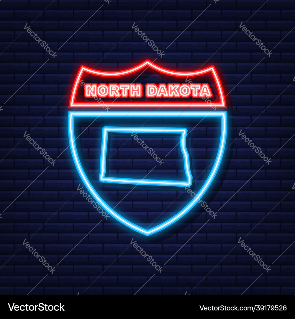 North dakota state map outline neon icon Vector Image