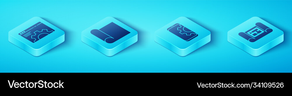 Set isometric browser setting graphing paper Vector Image