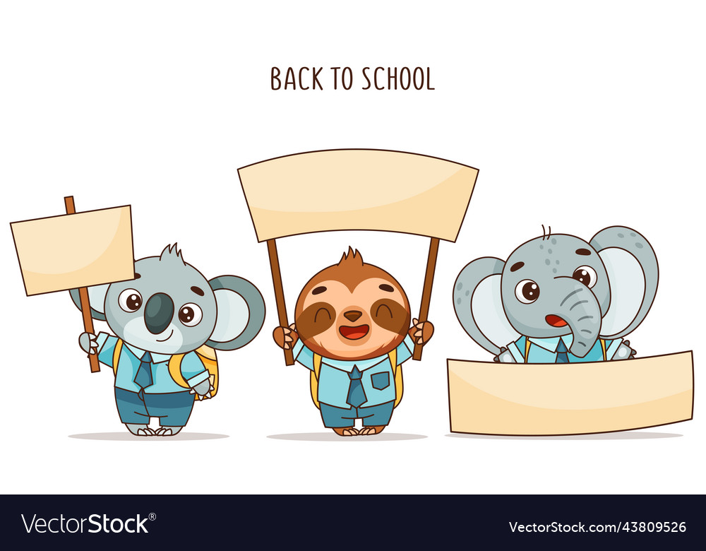 Set of cute schoolchildren koala sloth Royalty Free Vector