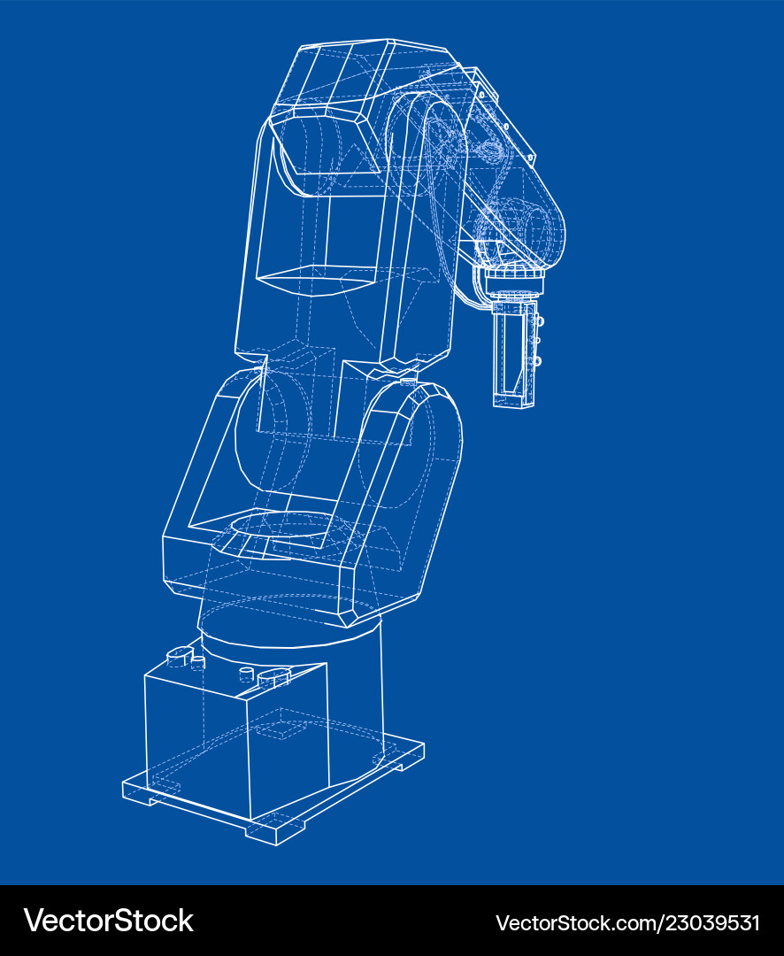 3d outline robotic arm rendering of Royalty Free Vector