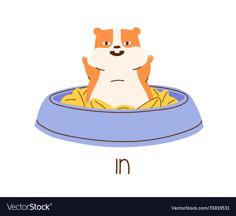Cute hamster demonstrating english preposition of Vector Image