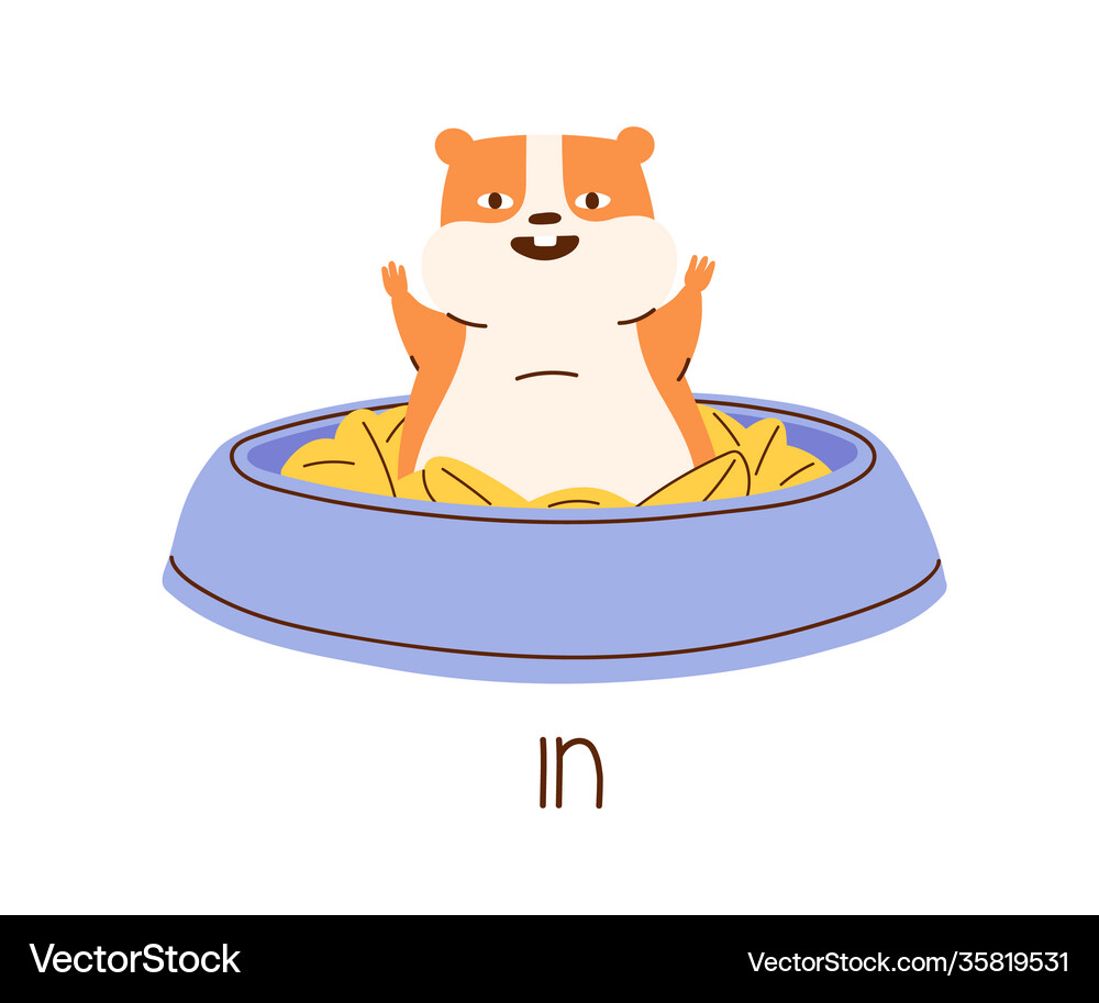 Cute hamster demonstrating english preposition Vector Image