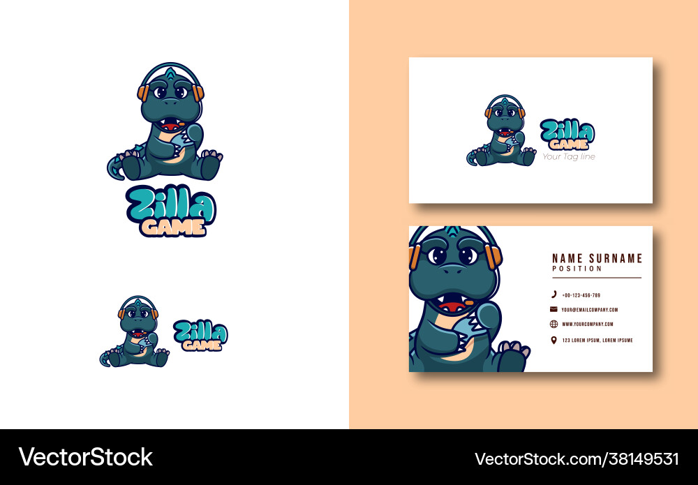 Kawaii character mascot cute zilla gaming Vector Image