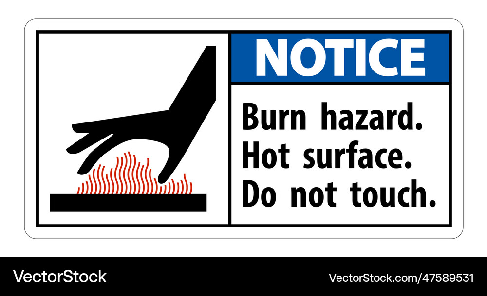Notice burn hazardhot surfacedo not touch symbol Vector Image