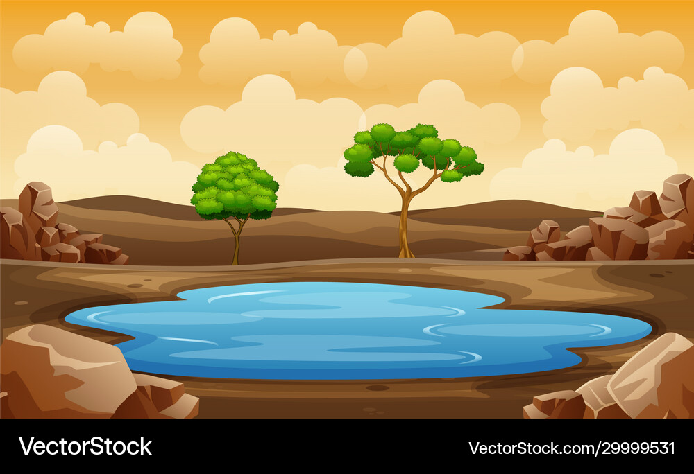 Scene with water hole in field Royalty Free Vector Image