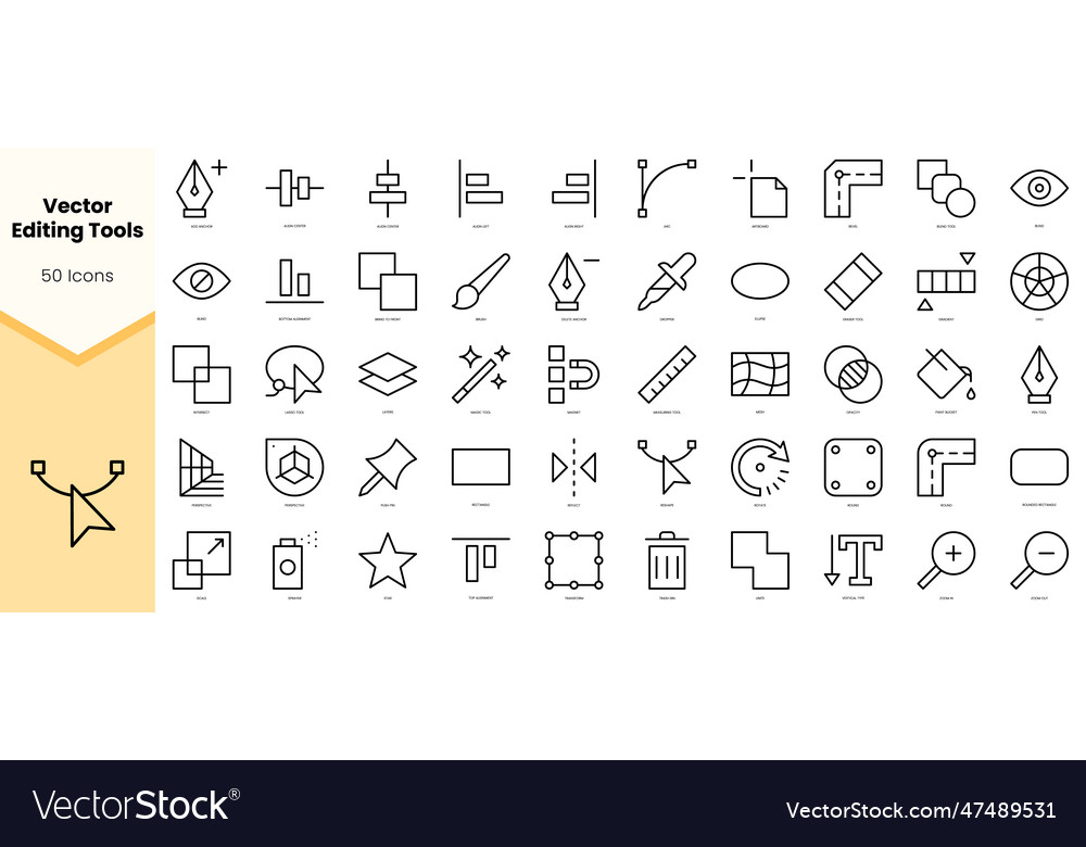 Set of editing tools icons simple line art style Vector Image