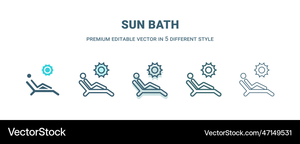 Sun bath icon in 5 different style outline filled Vector Image