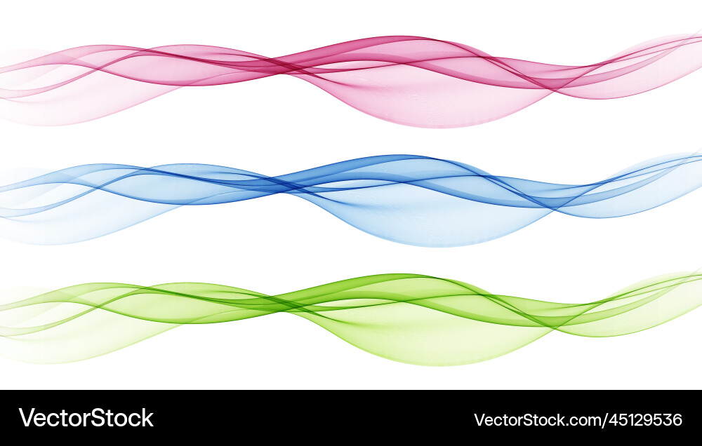 Abstract color waves set of three waves colored Vector Image