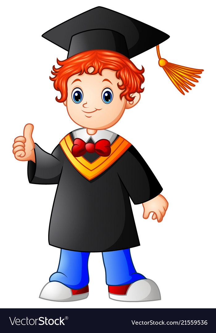 Cartoon boy graduation giving thumbs up Royalty Free Vector