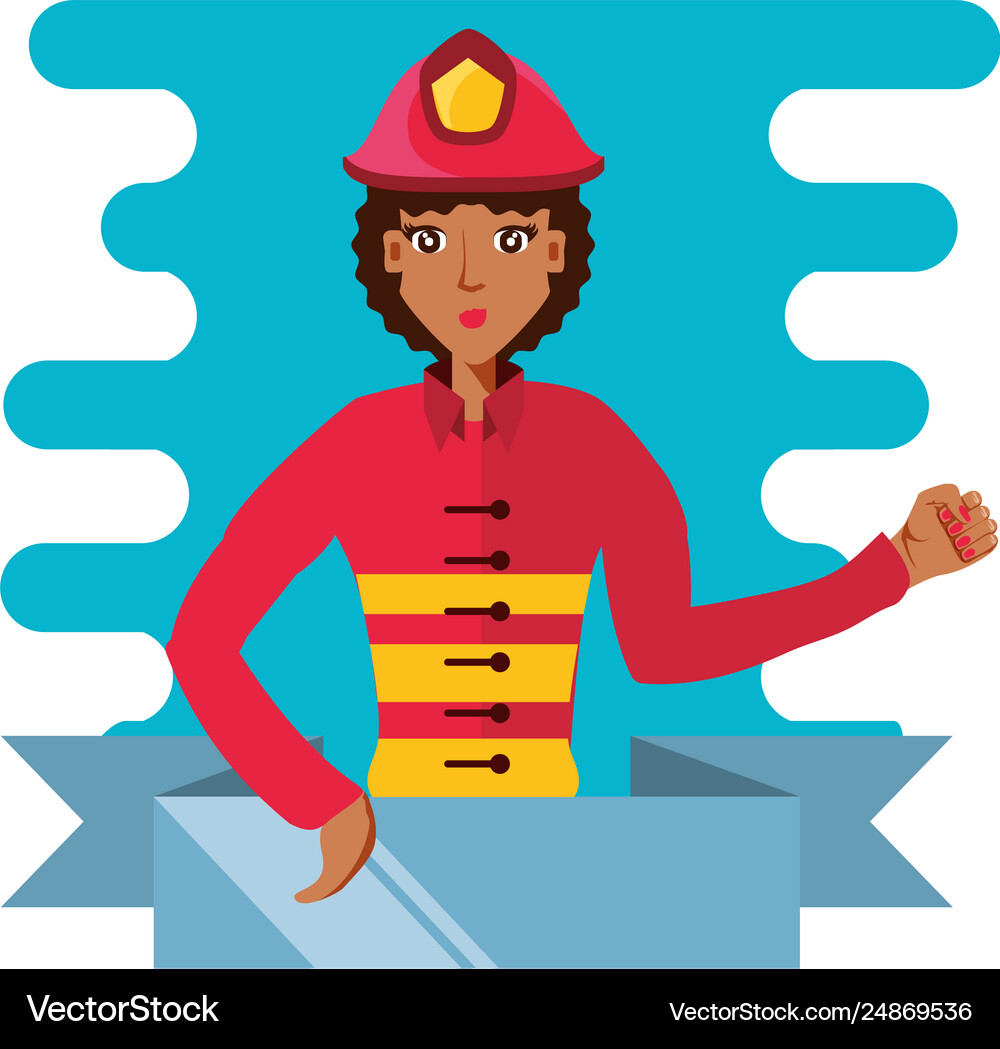 Firefighter professional female with ribbon Vector Image