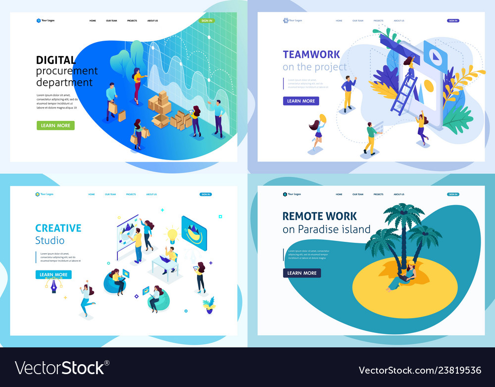 Isometric set landing page Royalty Free Vector Image