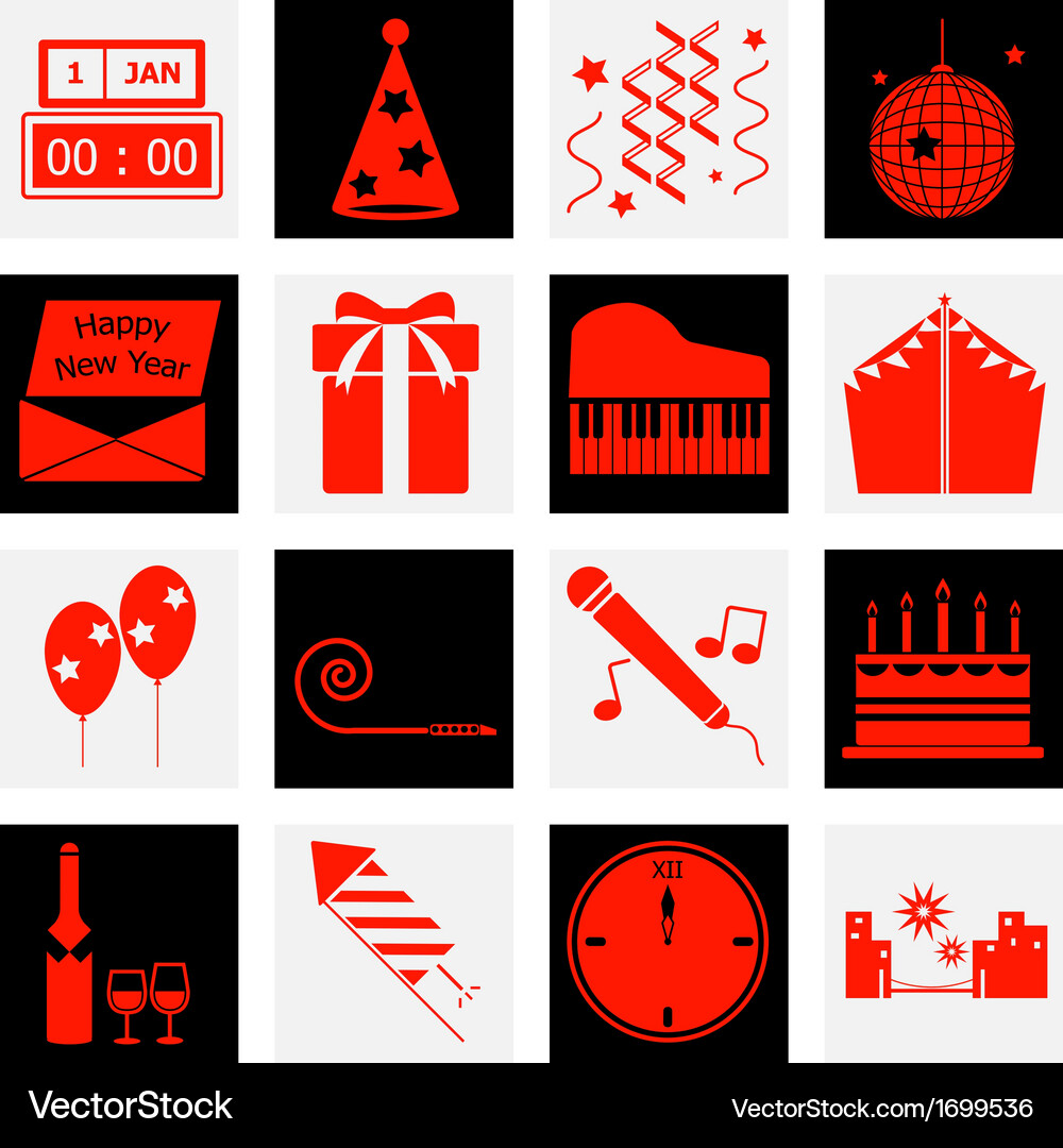 New year red color icons Royalty Free Vector Image
