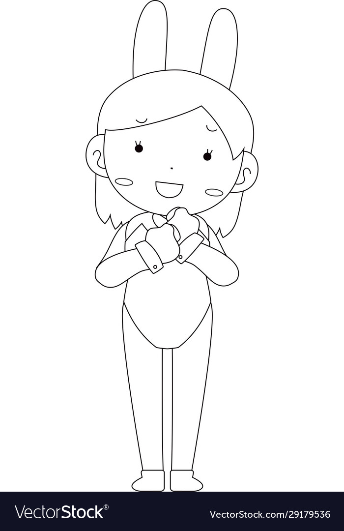 Outline cute pose bunny girl Royalty Free Vector Image