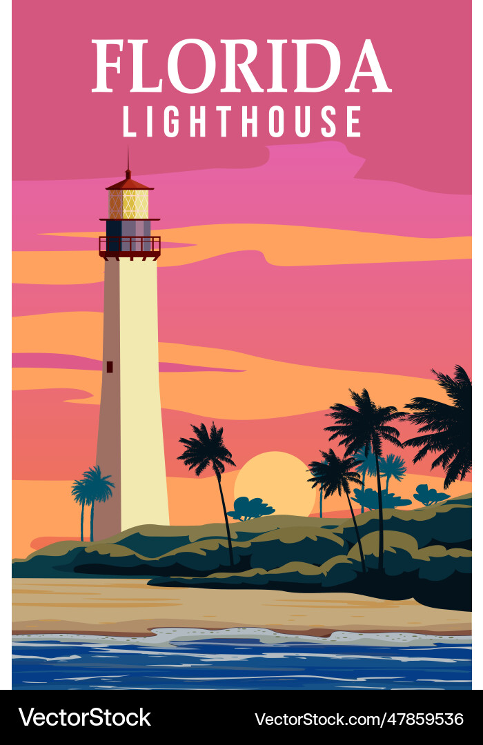 Retro poster key west lighthouse florida palm Vector Image