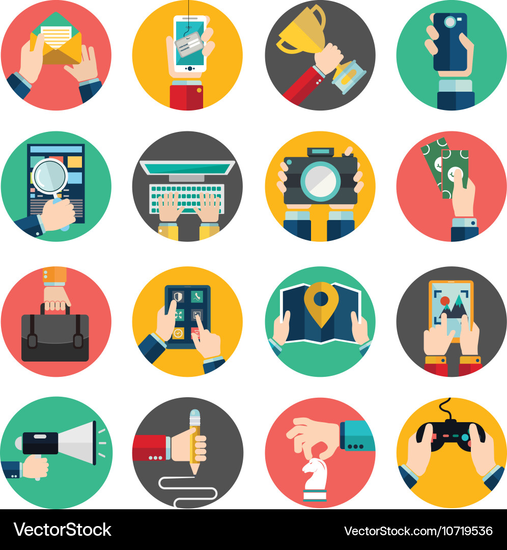 Set of hands using business internet service Vector Image