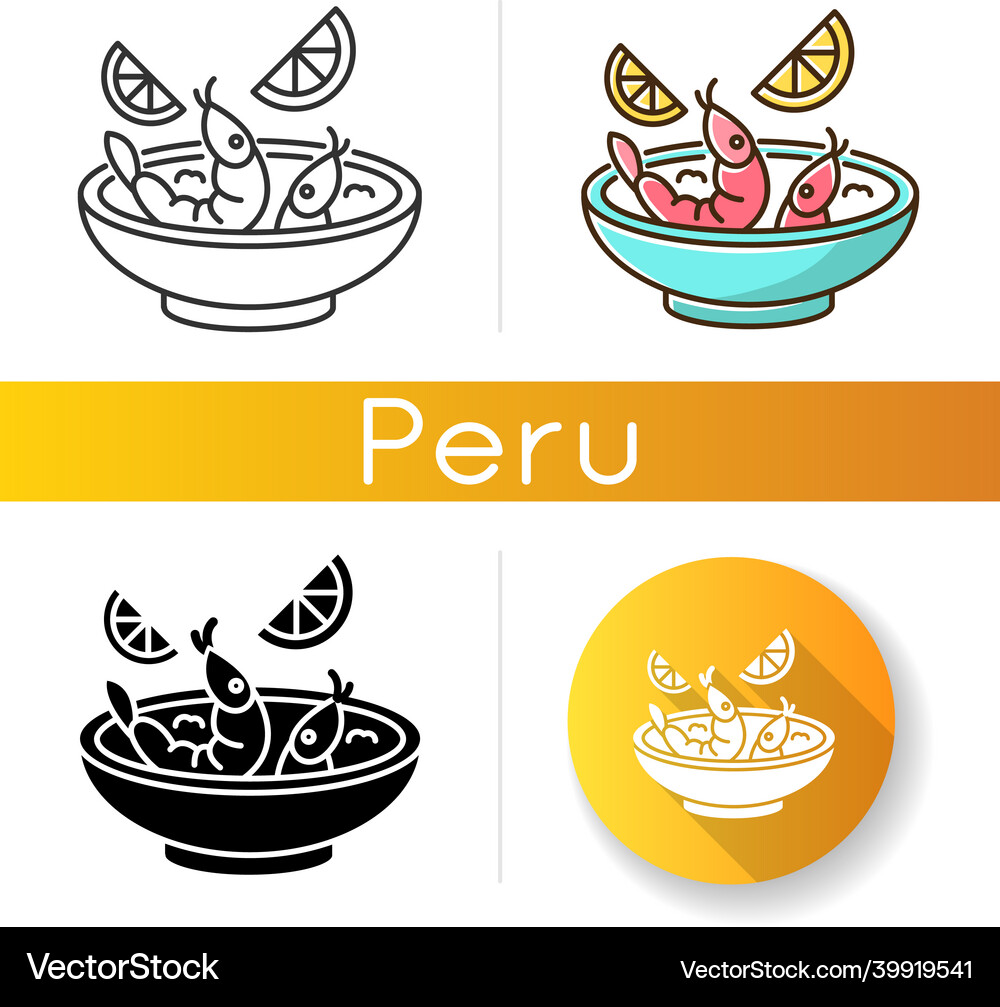 Ceviche icons set peruvian national dish latin Vector Image