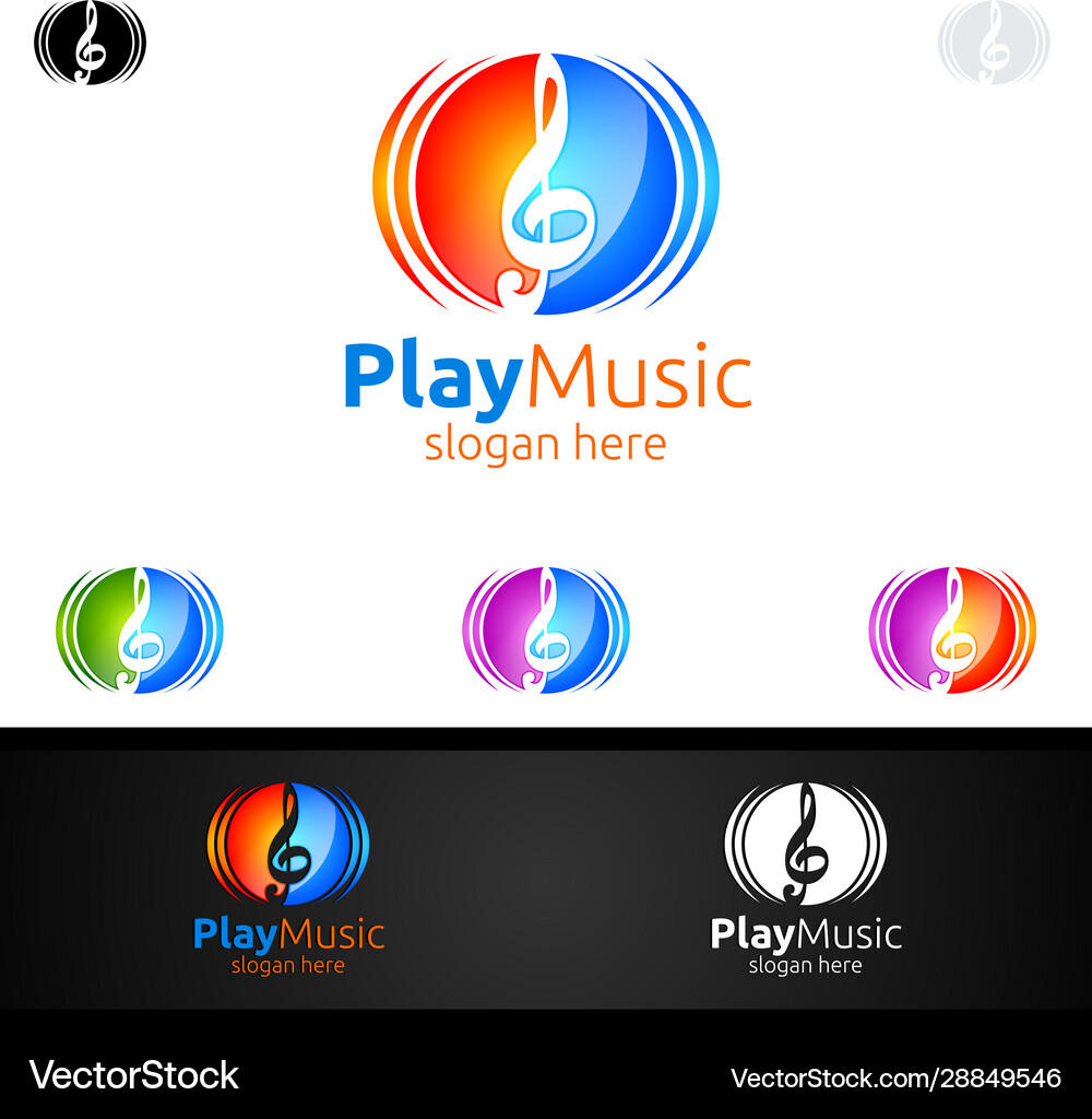 Abstract music logo with note and play concept Vector Image