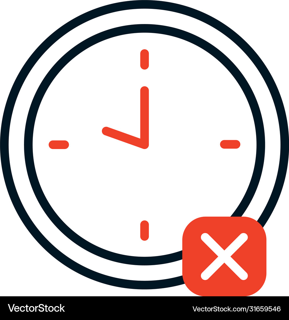 Clock with cross icon half line color style Vector Image