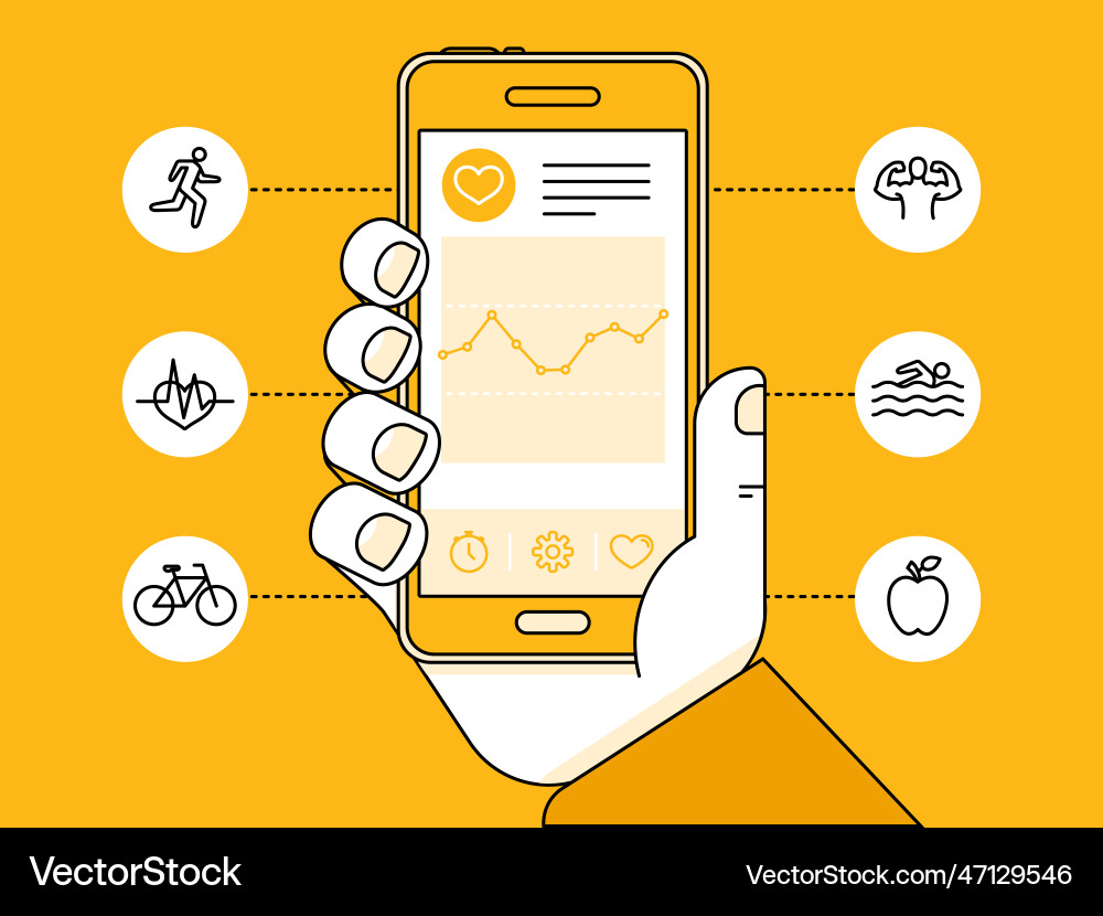 Flat linear - health app on the mobile phone Vector Image