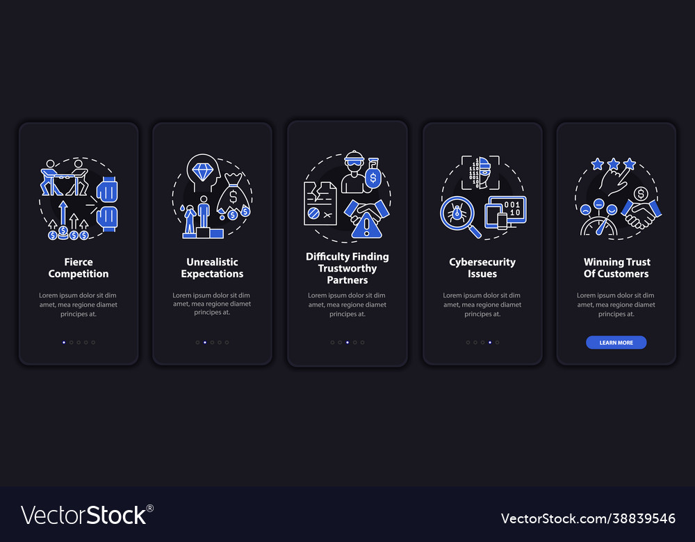 Launching Startup Dark Onboarding Mobile App Page Vector Image
