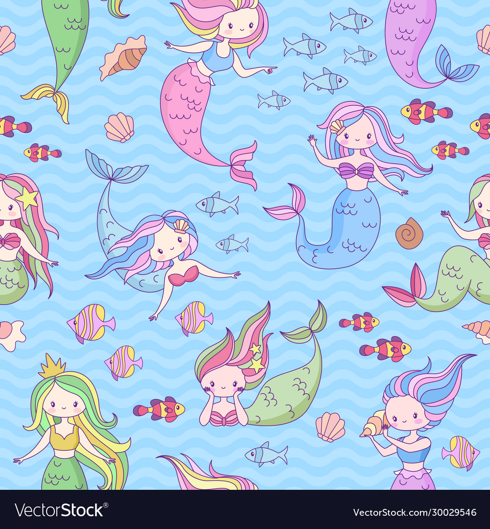 Mermaid seamless pattern cute little mermaids and Vector Image Mermaid seamless pattern cute little mermaids and Vector Image