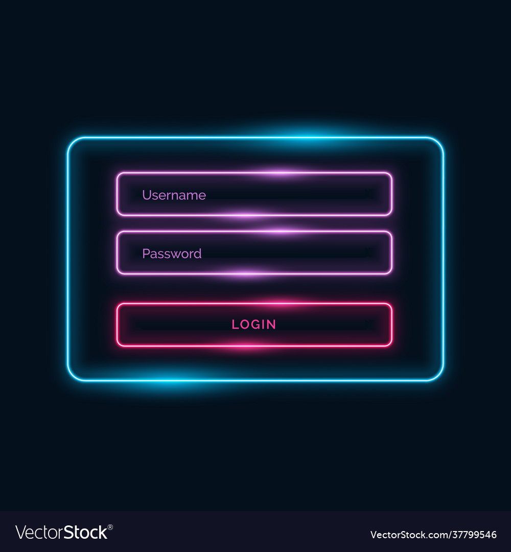 Neon style login ui form design with shiny effect Vector Image
