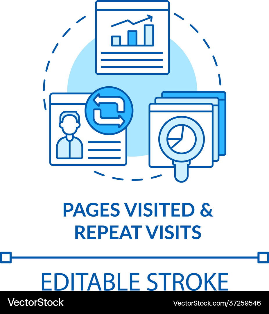 Page visited and repeated visit blue concept icon Vector Image