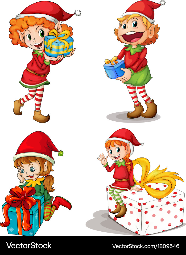 Santa elves with gifts Royalty Free Vector Image